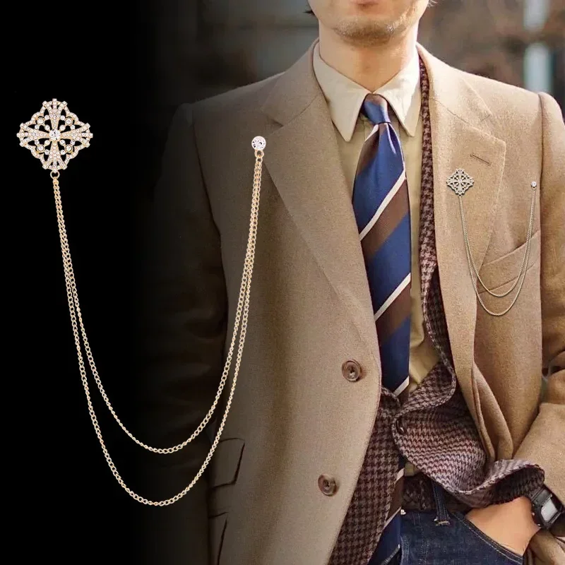 High-end Long Chain Tassel Cross Brooch Alloy Rhinestone Crystal Lapel ...