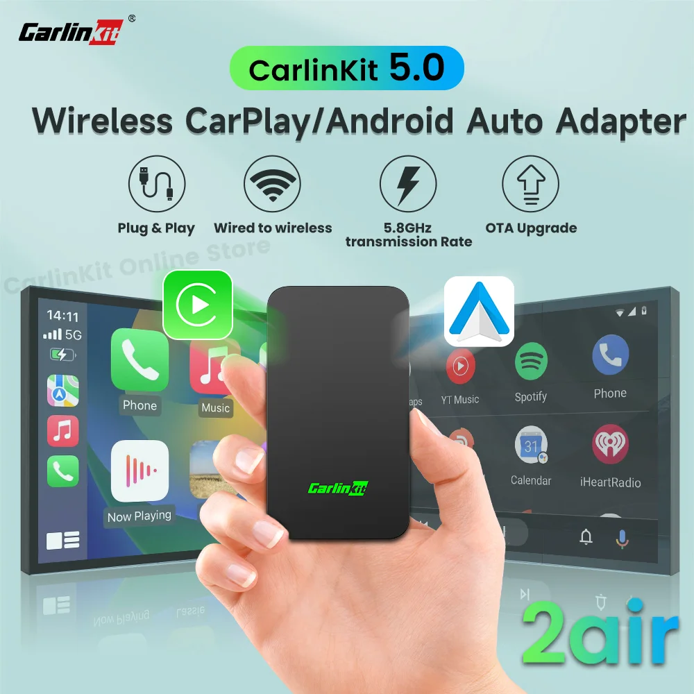 CarlinKit 5.0 CarPlay Android Auto Wireless Adapter Portable Dongle for OEM Car Radio with Wired ...