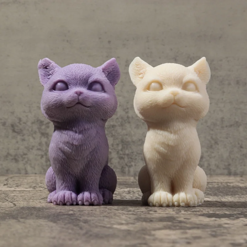Cute 3D Smiling Cat Silicone Candle Mold Standing Cat Aromatherapy ...