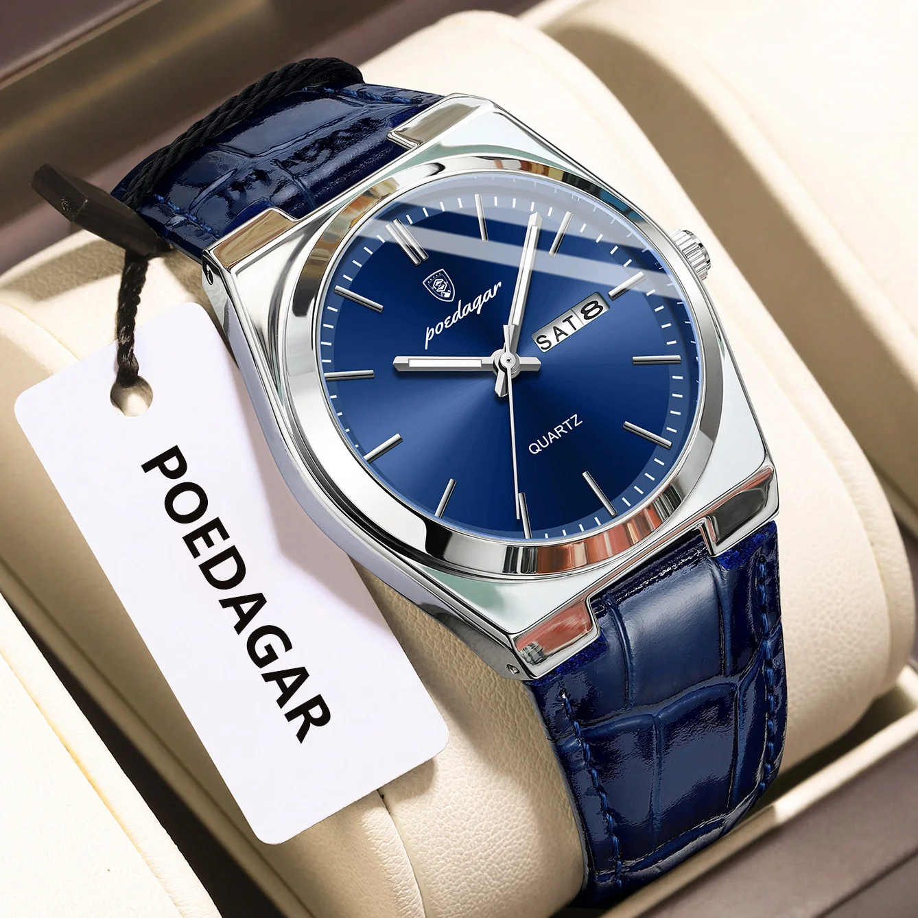 POEDAGAR Luxury Business Man Watch Date Week Waterproof Luminous ...