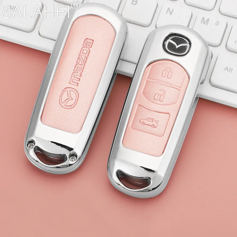 Zinc Alloy Leather Keychain Car Badge Key Case Keyring For Mazda 3 CX5 ...