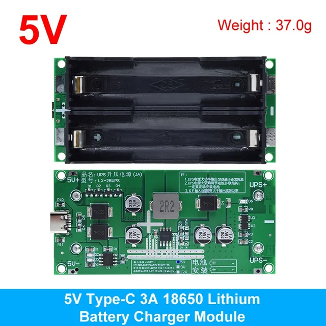 Type-C 15W 3A 18650 Lithium Battery Charger Module DC-DC Step Up ...