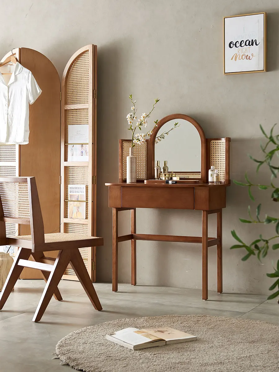 Japanese Style Rattan Dressing Table Nordic Solid Wood Makeup Table Bedroom Women s Modern Simple Small Apartment AliExpress