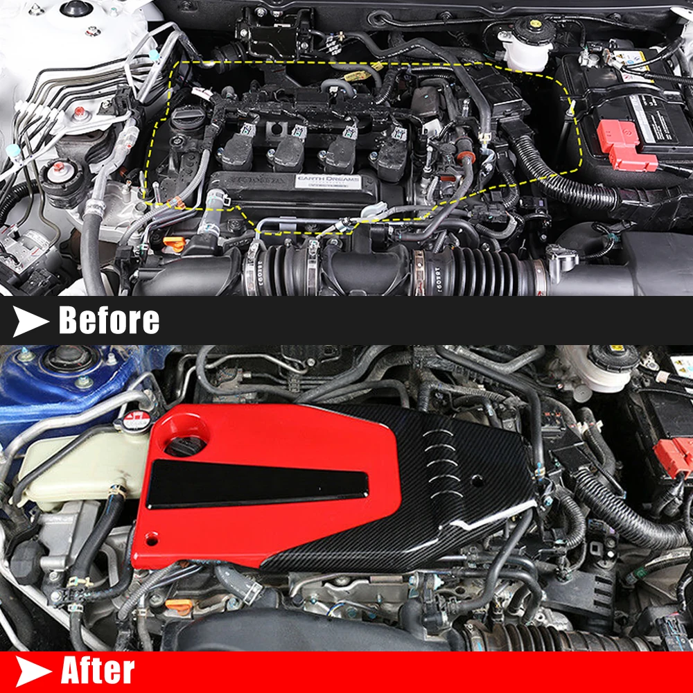 1pcs Black Red Carbon Style Engine Cover Bonnet Hood 1.5T Engine Cover ...