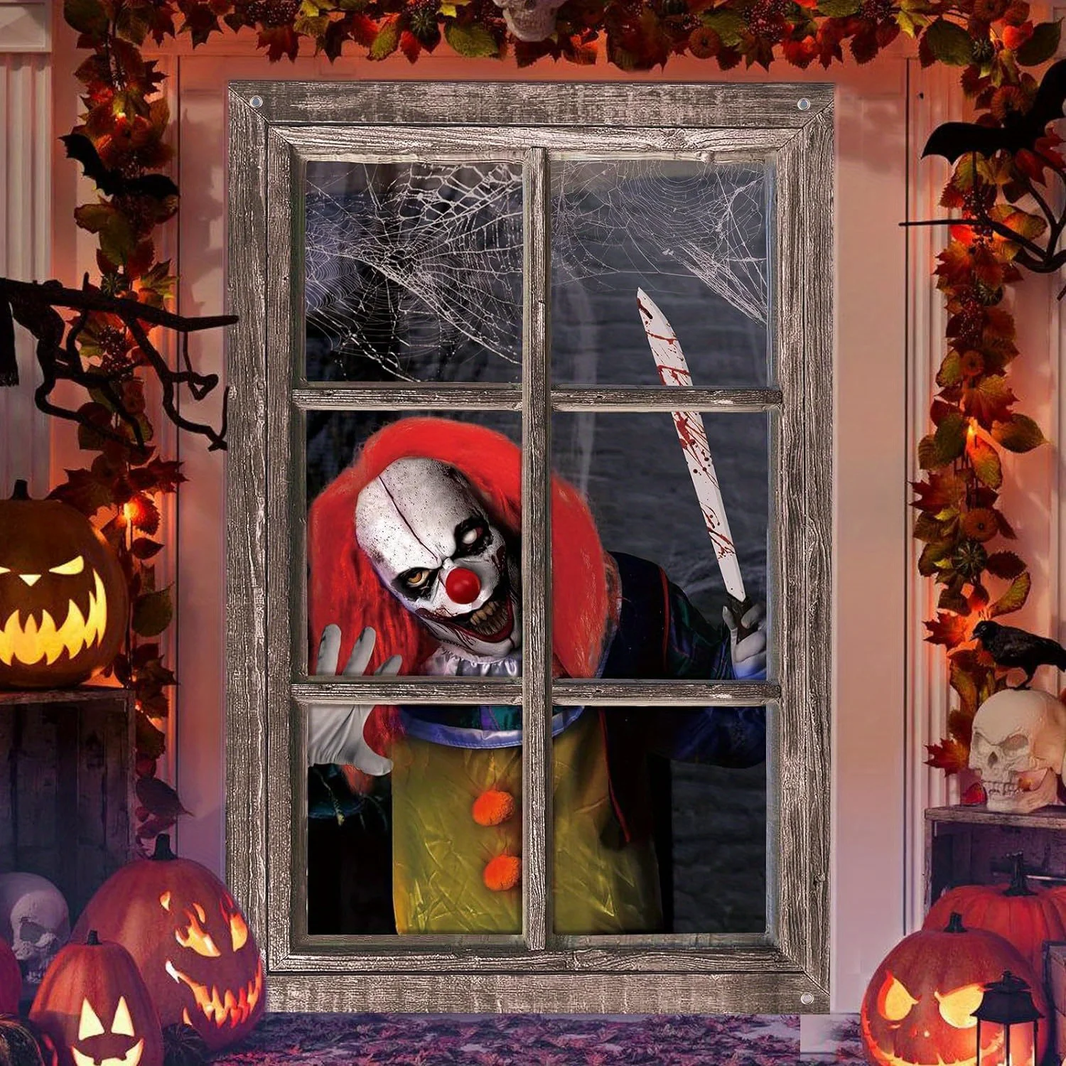 Halloween-Polyester-banner-electric-free-Scary-clown-window-decoration ...