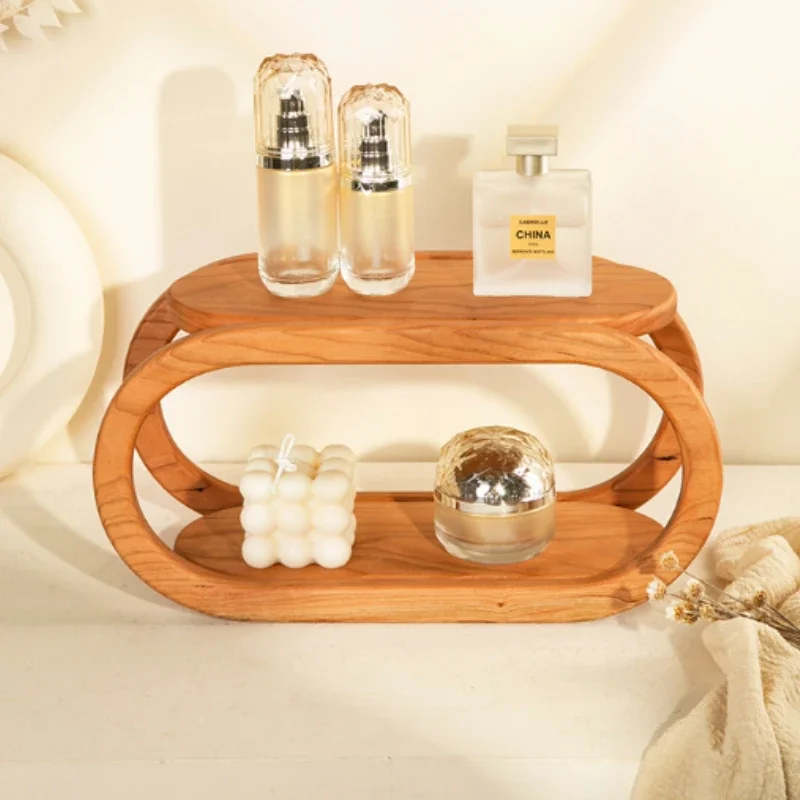 Household-Wooden-Table-Top-Storage-Shelf-Green-Plant-and-Cosmetics ...