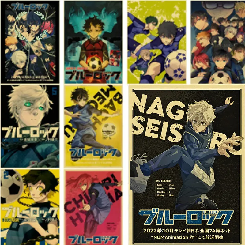 Retro Anime Blue Lock Poster Soccer Manga Kraft Paper Prints Sports ...