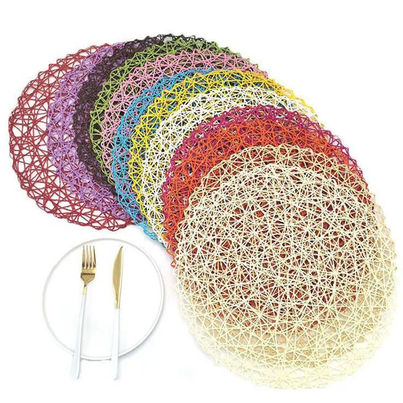 1PC Round Rattan Woven Table Mats Hand woven Straw Placemats Insulated ...