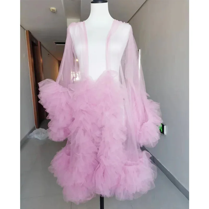 Bridal-Tulle-Robe-Pohotoshoot-Bath-Maternity-Marabou-Robe-Pink-Color ...