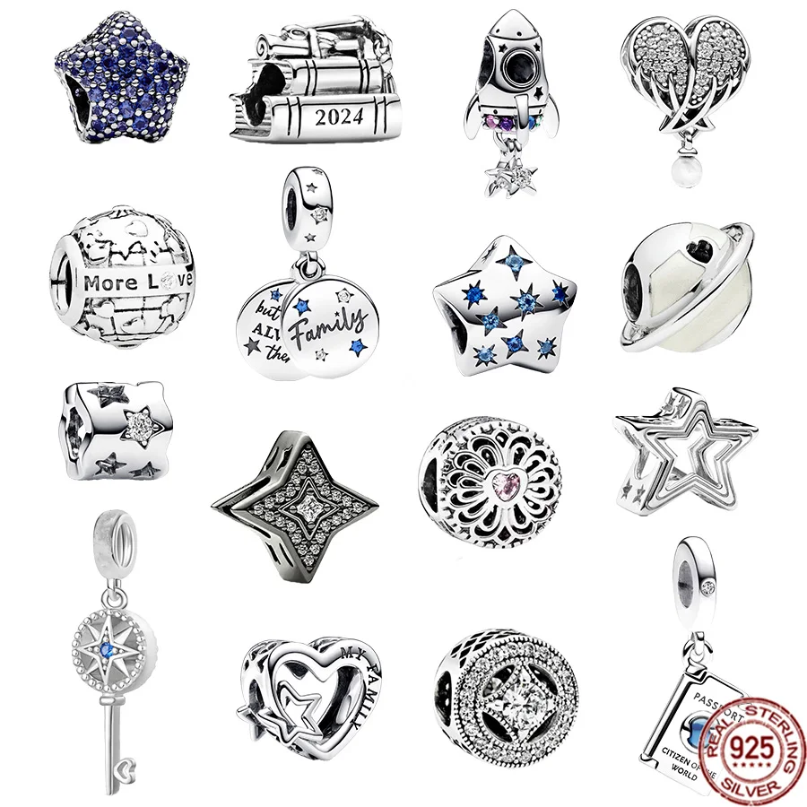 New 925 Sterling Silver Radiant Star，Rocket ，Forever Family Dangle ...