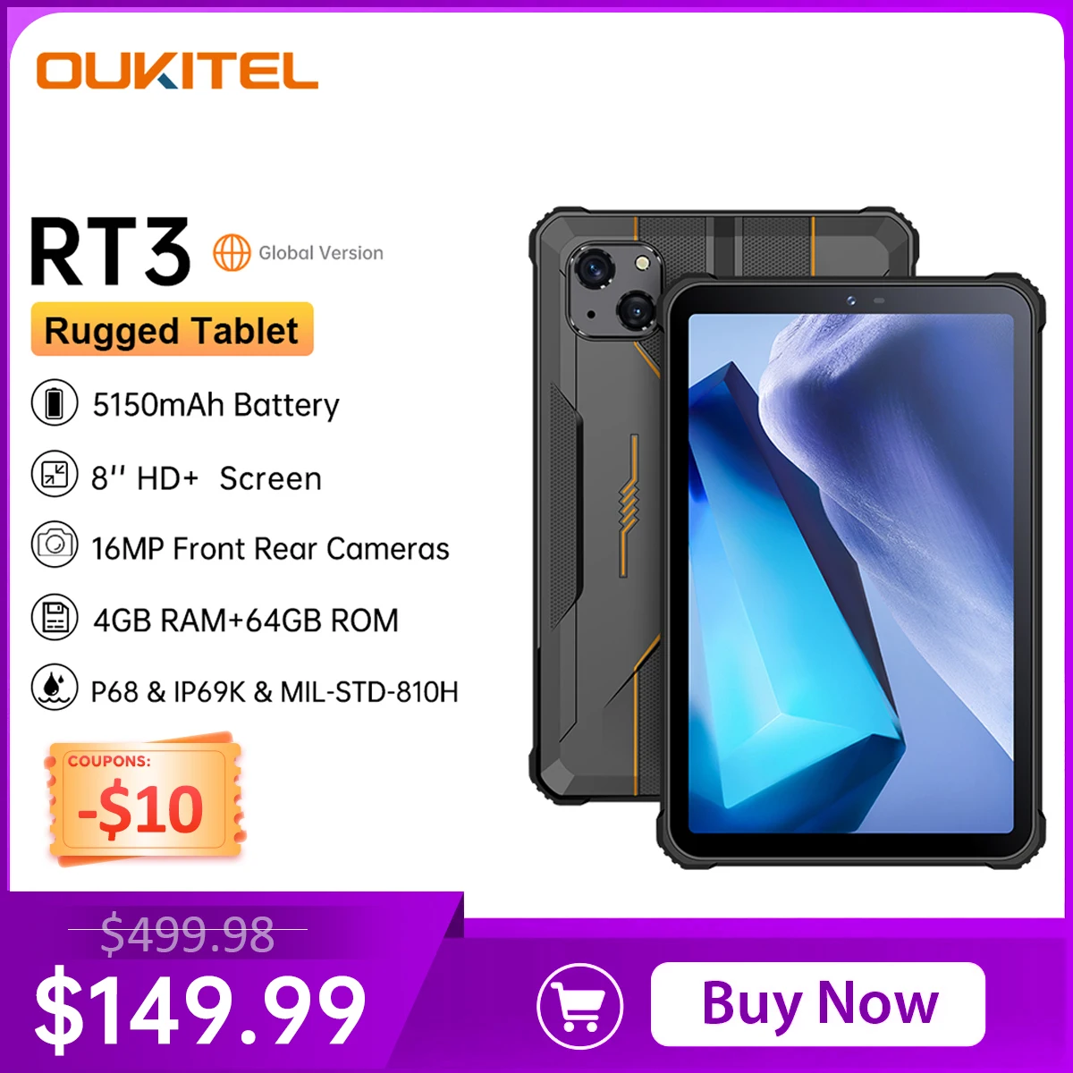 Oukitel RT3 Mini Tablet z gumowaną obudową 8 Cal HD + 5150 mAh 4GB ...