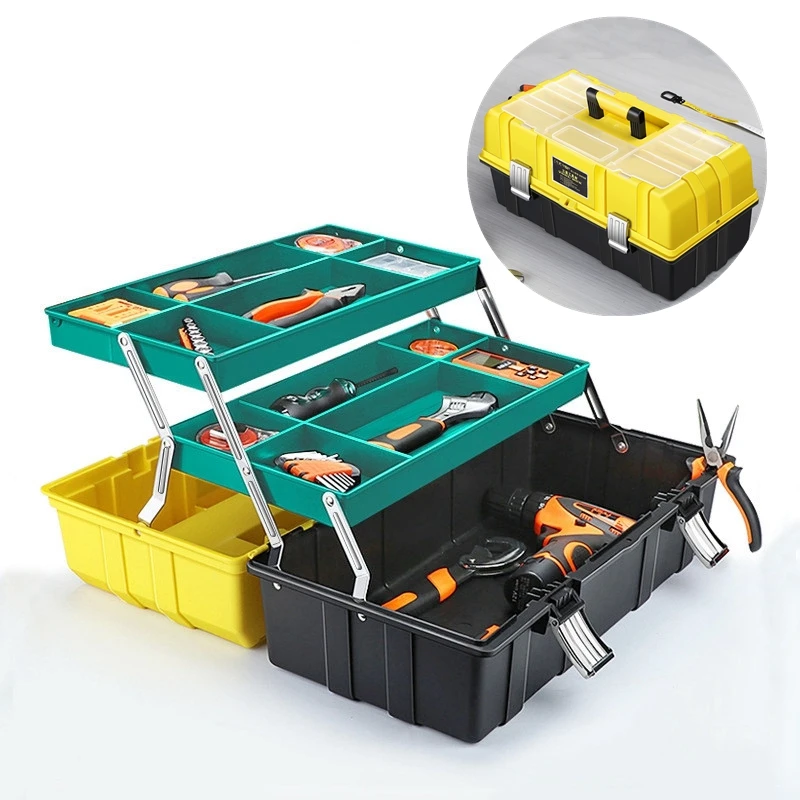 21 Inch Three Layer Plastic Foldable Toolbox Household Maintenance ...