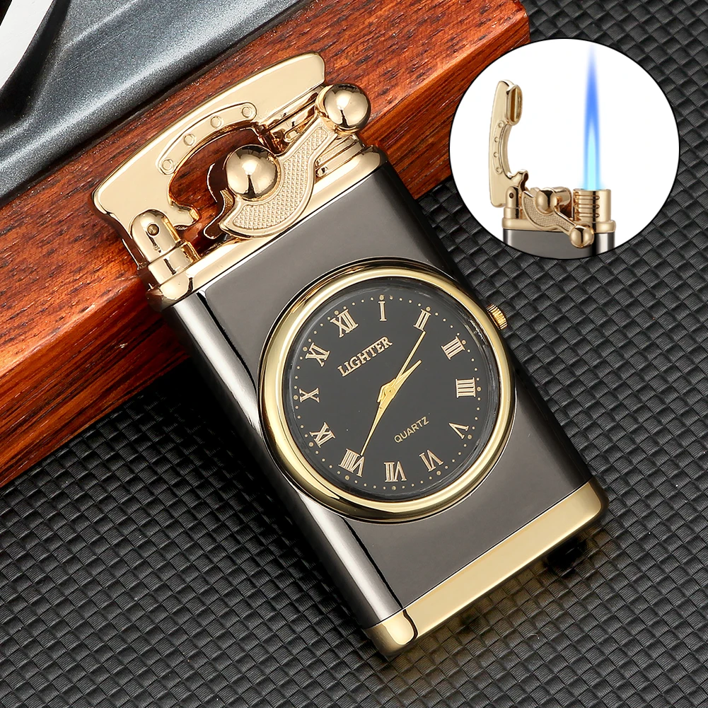 GALINER-Luxury-Cigar-Lighter-With-Watch-Unusual-Jet-Butane-Gas-Torch ...