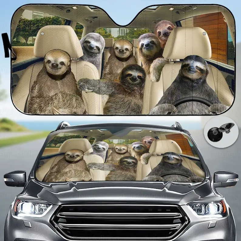 Sloth-Family-Car-Sunshade-Sloth-Car-Decoration-Funny-Sloth-Decor-Car ...