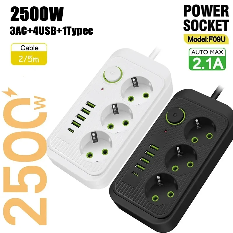 5M-EU-Plug-AC-Outlets-Multitap-Socket-Extension-Cord-Electrical-Power ...