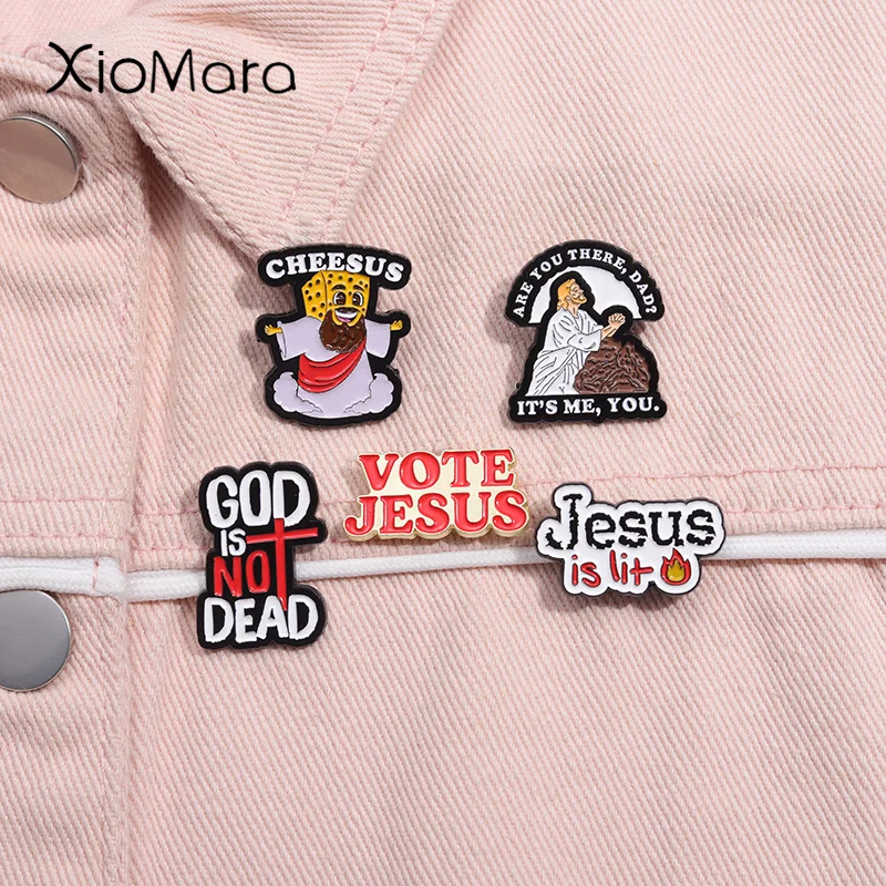 God-Is-Not-Dead-Enamel-Pin-Cheesus-Jesus-Religious-Faith-Christ-Brooch ...