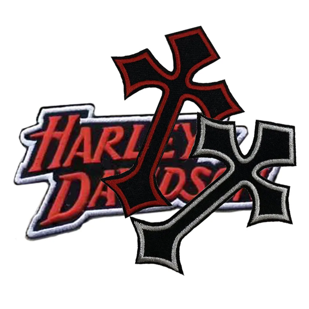 Gold-Cross-Patch-Thread-Embroidery-Cloth-Sticker-Cartoon-Motorcycle ...