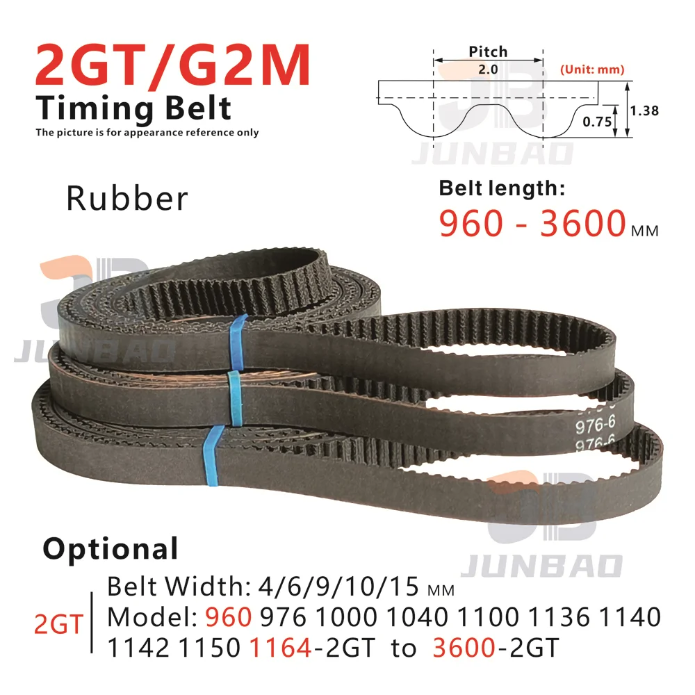 960-3600mm, 2GT Timing Belt, model from 960/976/1000/1040/1100/1136-2GT ...