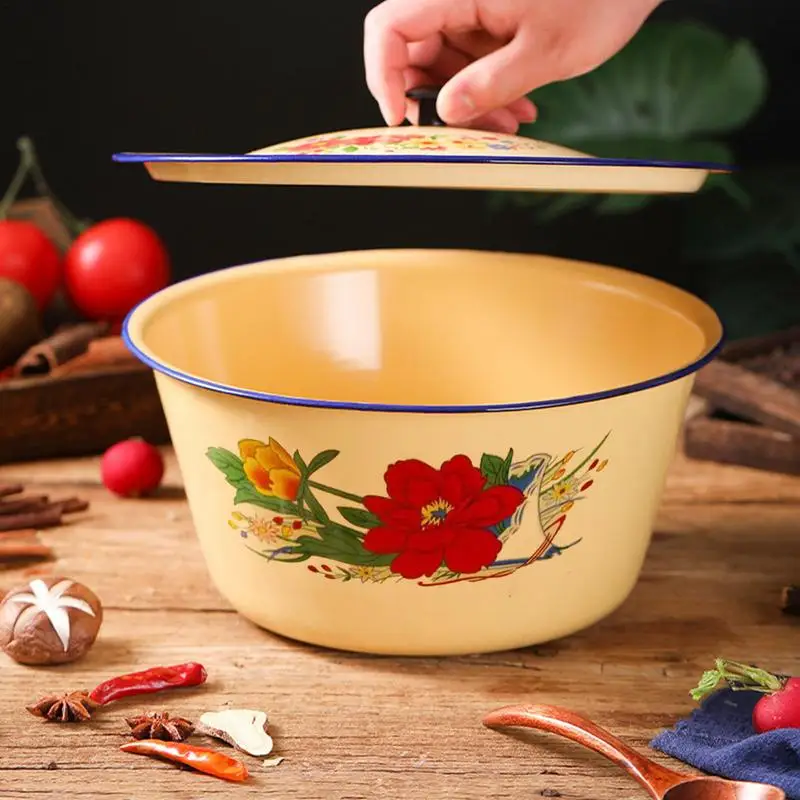 Bowl Enamel Bowls Enamelware Basin Soup Salad Serving Vintage Pot ...
