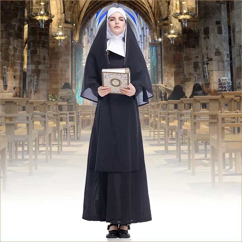 Disfraz-de-monja-tradicional-para-mujer-adulta-t-nica-negra-ropa-de ...
