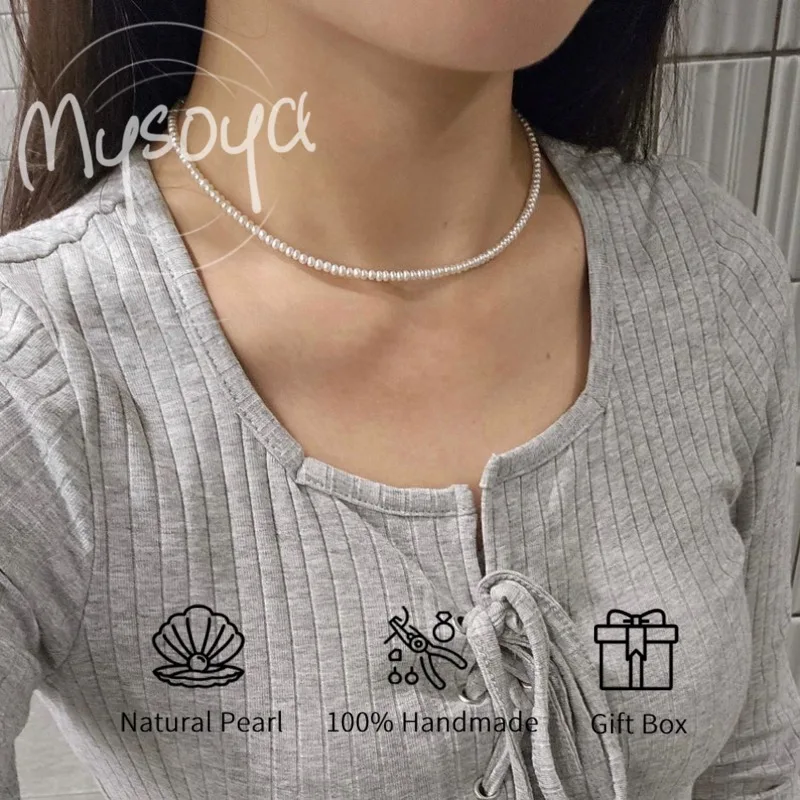MYSOYA White Freshwater Pearl Necklace 3-4mm with Gift Box Gift for Her ...