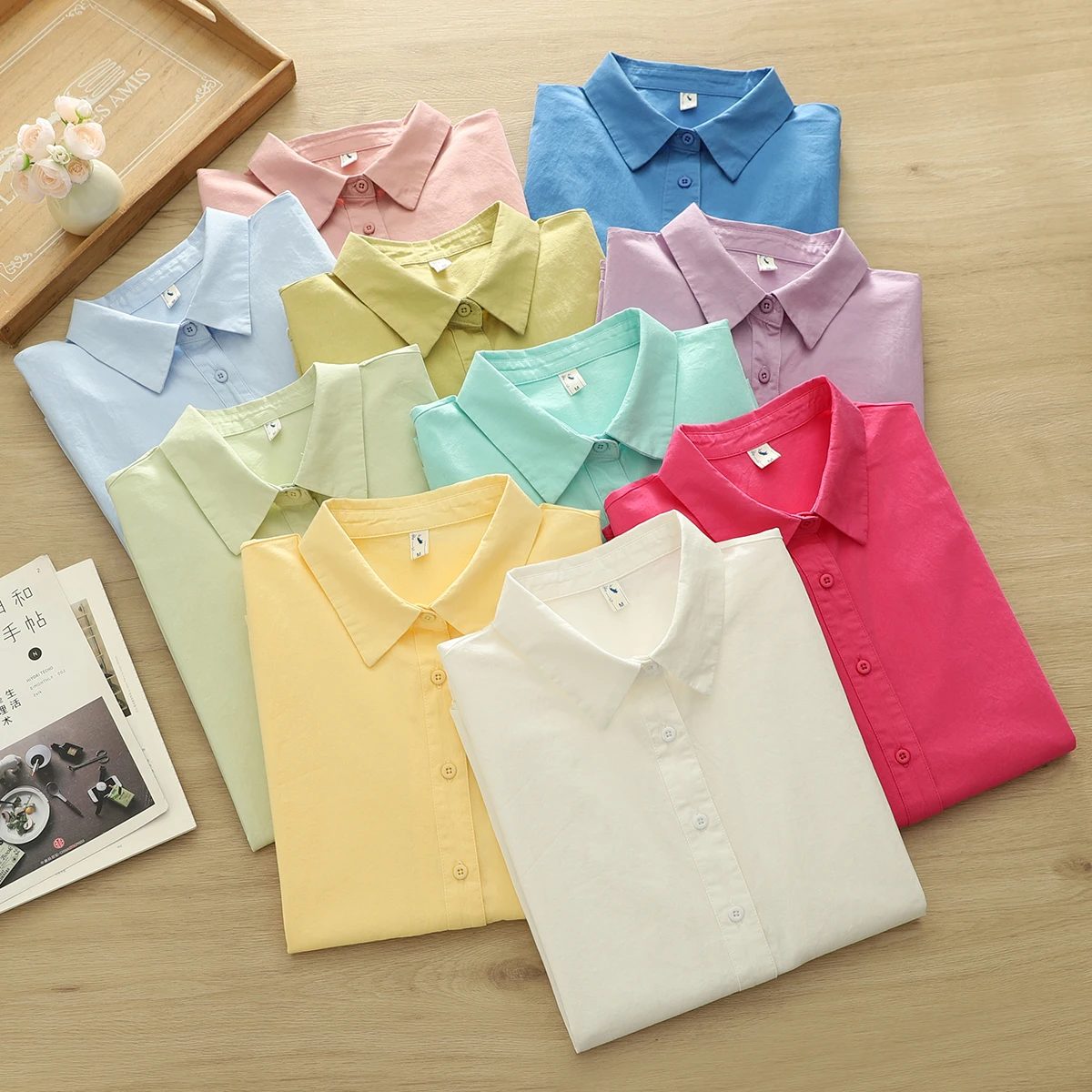 Simple Solid Casual Women's Shirt 2025 New Ladies Soft Comfort 100% ...