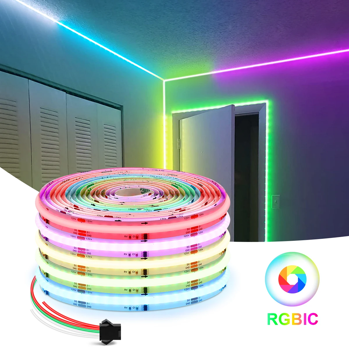 WS2811 Addressable SPI Dream Color LED Strip Light 576LEDs/M FCOB RGBIC ...