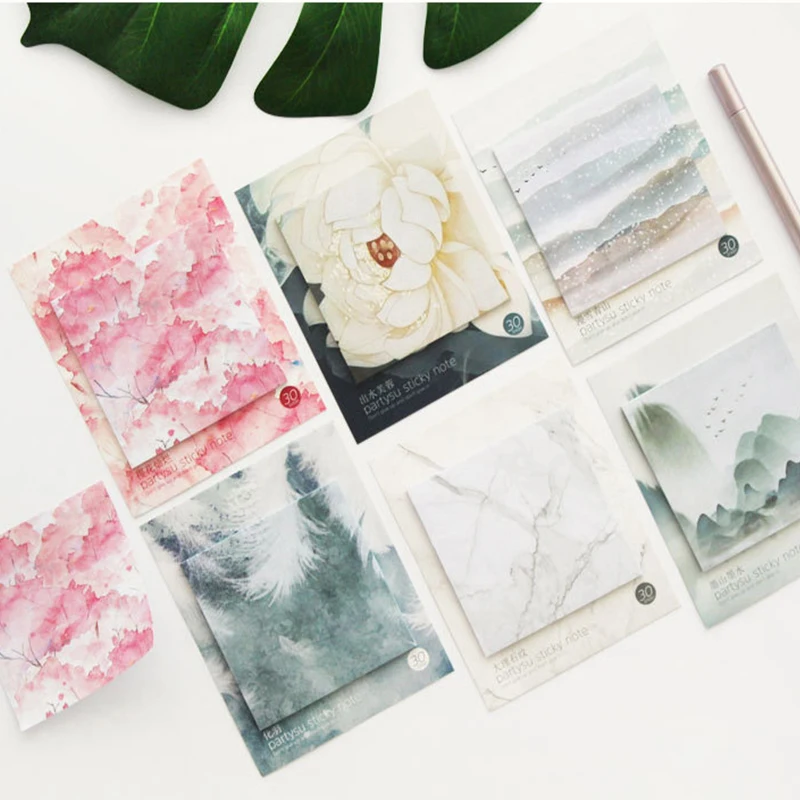 Kawaii-Flamingo-Sticky-Notes-Landscape-Painting-Memo-Pad-Marble-Paper ...