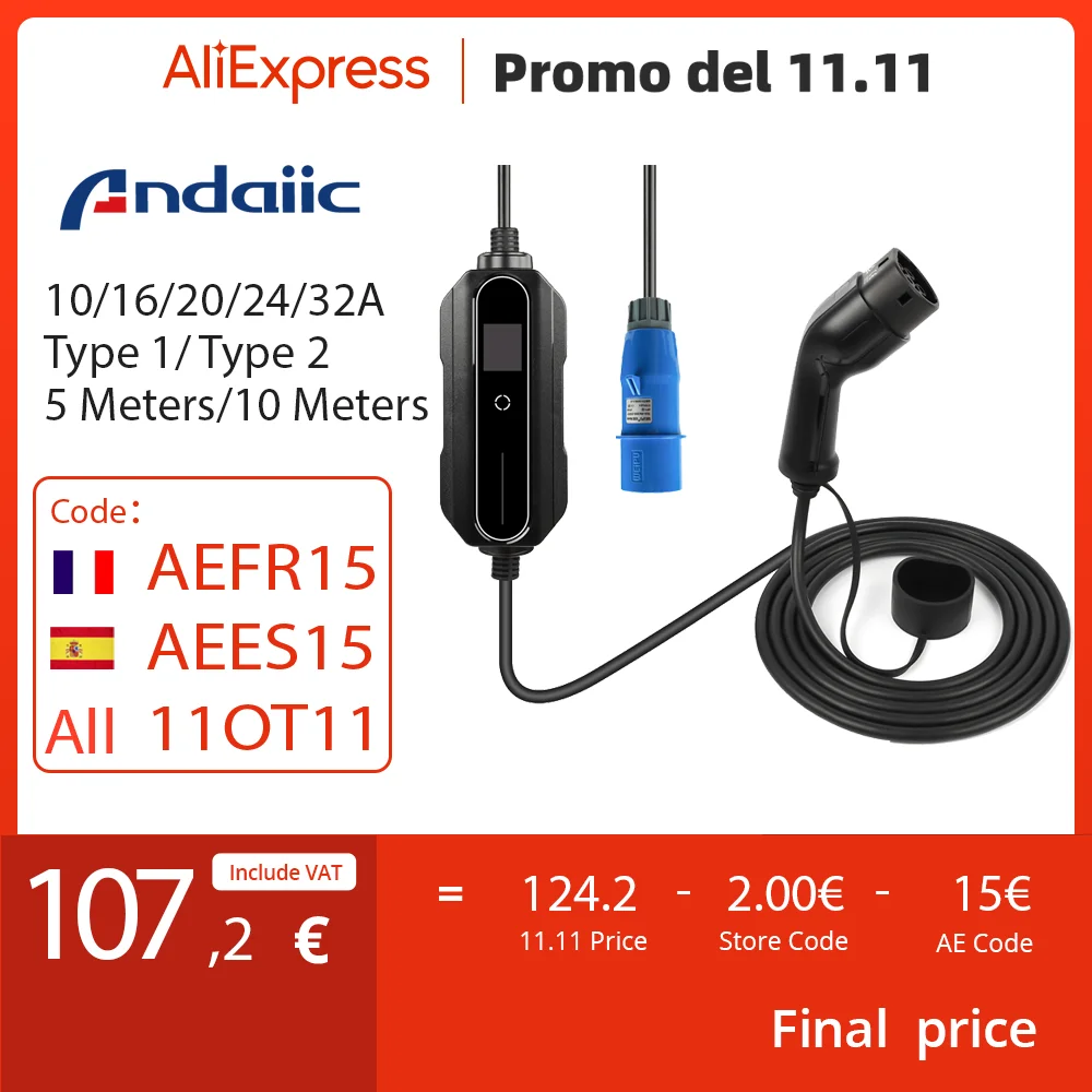 Mobile-EV-Charger-Wallbox-32A-Fast-Type1-Type-2-CEE-3-Pins-for-Electric ...