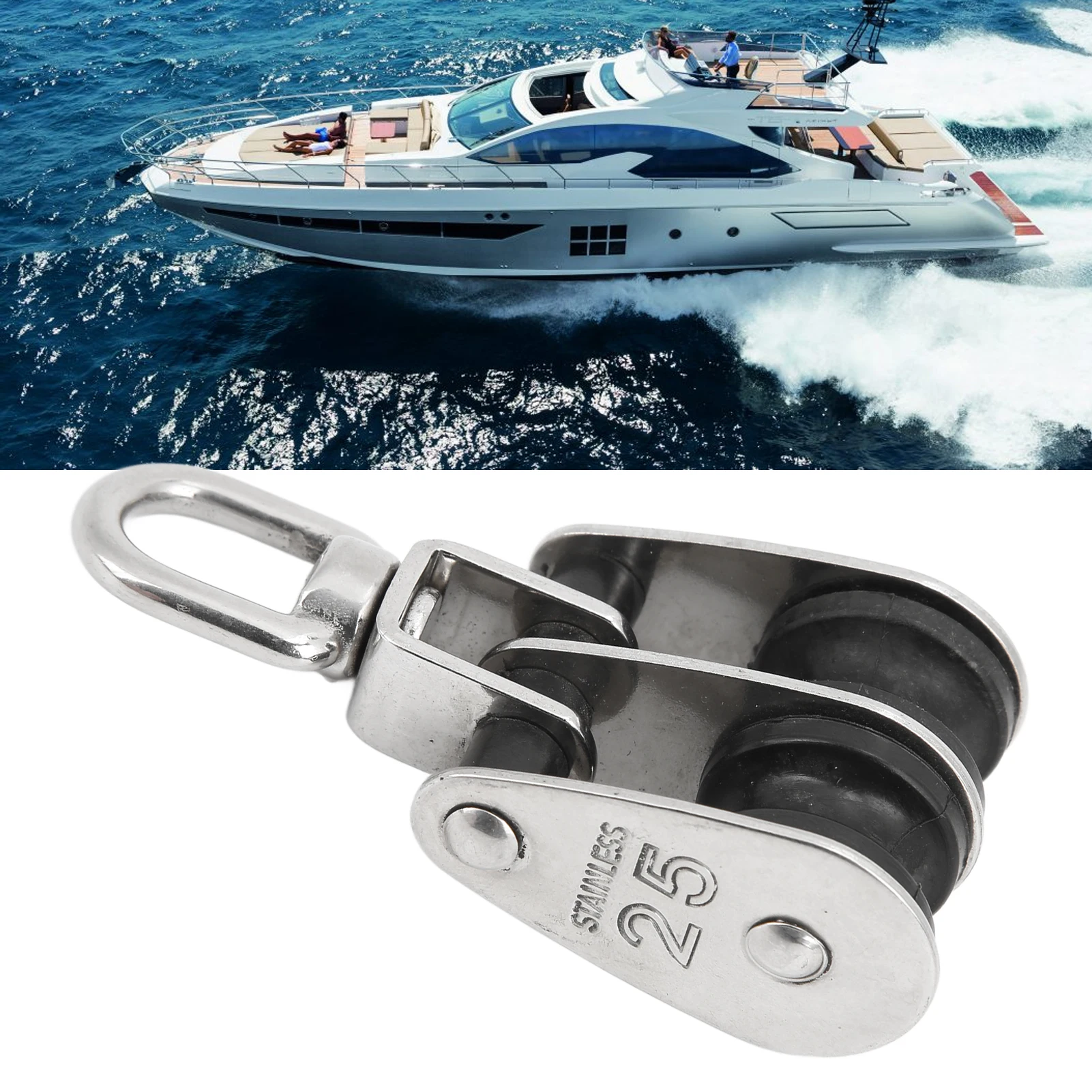 Boat Yacht Rope Pulley Block Marine Pulley Lift Escape Double Wheel ...