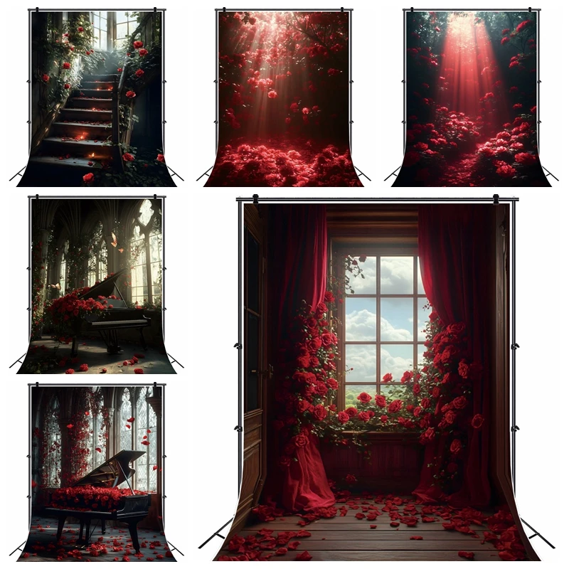 Red-Rose-Flower-Wedding-Bride-Backdrop-Photography-Vintage-Window-Baby ...