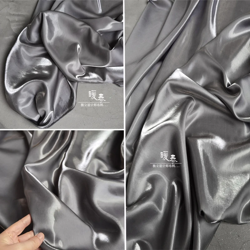 Liquid-Reflective-Silk-Satin-Fabric-Shiny-Gray-Metallic-Luster ...