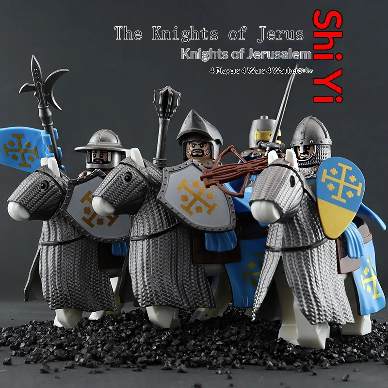 Medieval Knights Templar Castle Building Blocks Set with War Horse and ...