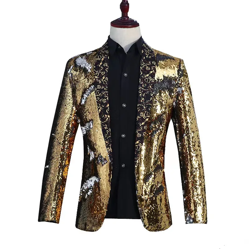 New Pattern Male Sequins Costumes Jacket Tide Fashion Host Coat Outfit ...
