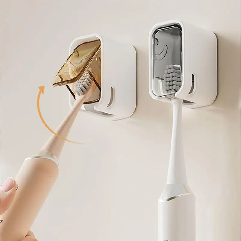 Toothbrush Holder Dustproof Wall Mounted Toothbrush Rack Flip-top ...