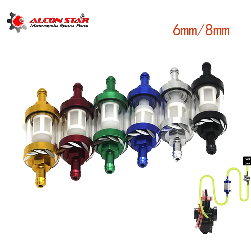 Alconstar Motorcycle Gas Fuel Gasoline Oil Filter 6mm/8mm CNC Aluminum ...