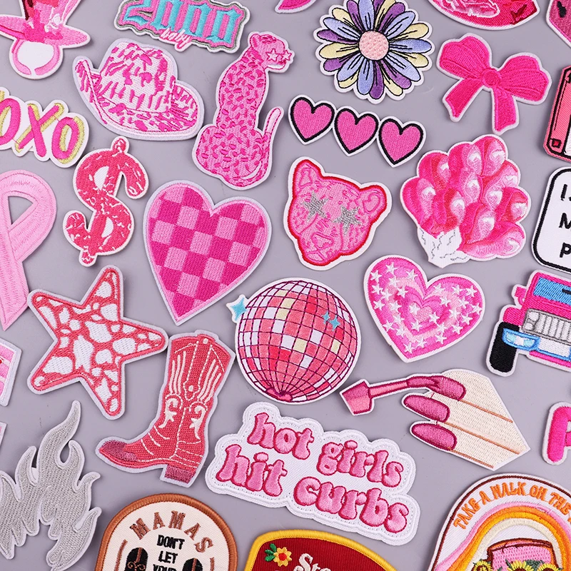 Pink-Cartoon-Embroidery-Patches-For-Jeans-YK2-Iron-On-patch ...