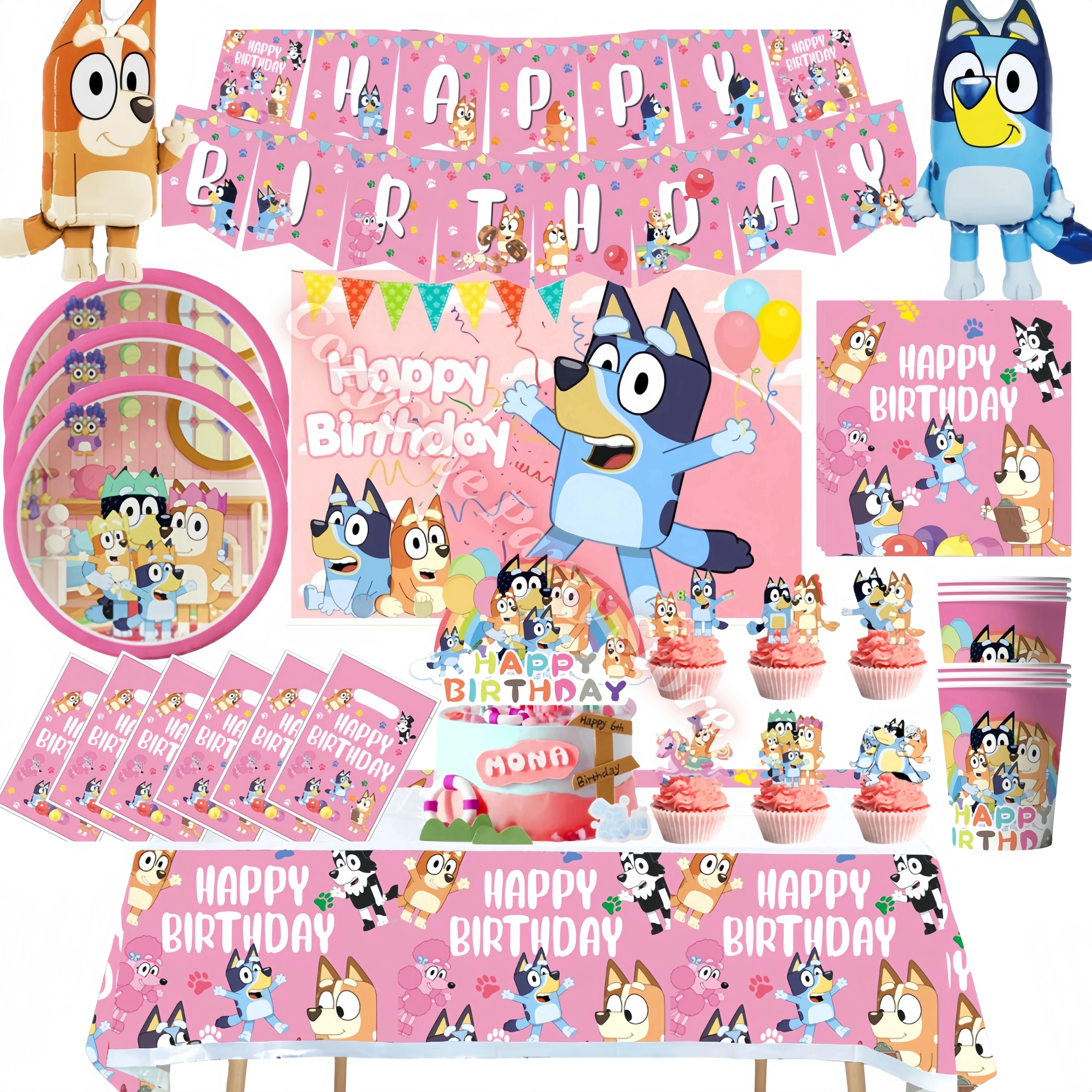 Pink Bluey Birthday Party Decoration Set Bingo Puppy Cup Plate Napkins ...