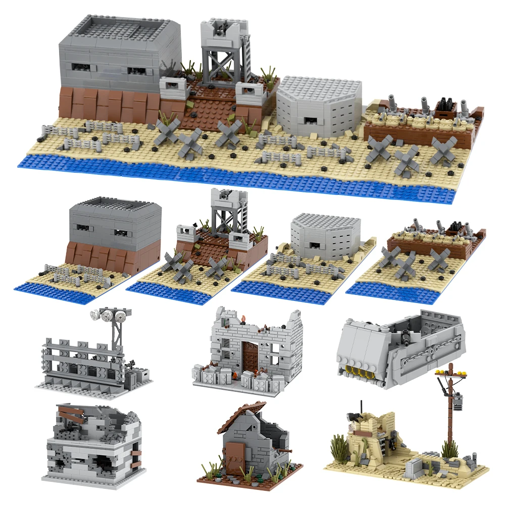 MOC WW2 Brick Battlefield War Bunker Gun Weapon Assembled Compatible ...