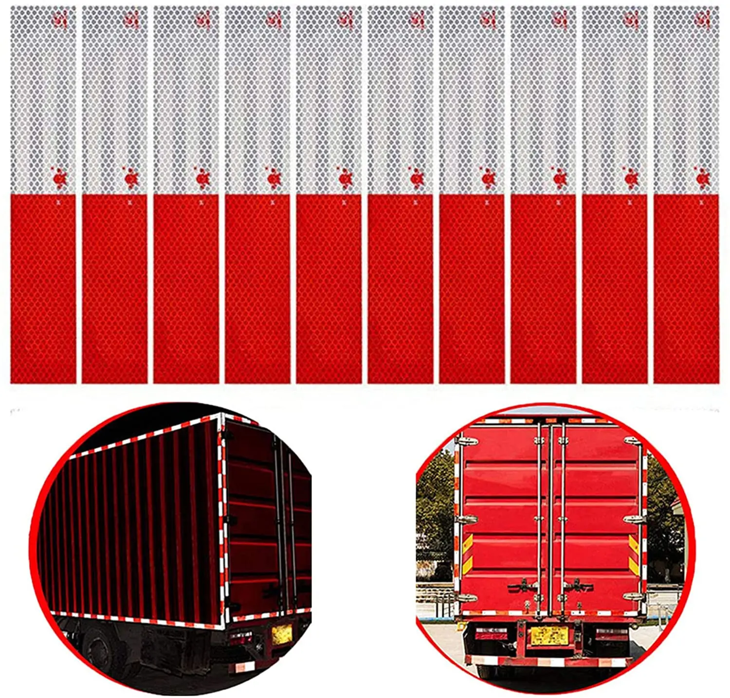10 Pcs Red And White Car Truck Reflective Safety Tape Warning Night ...