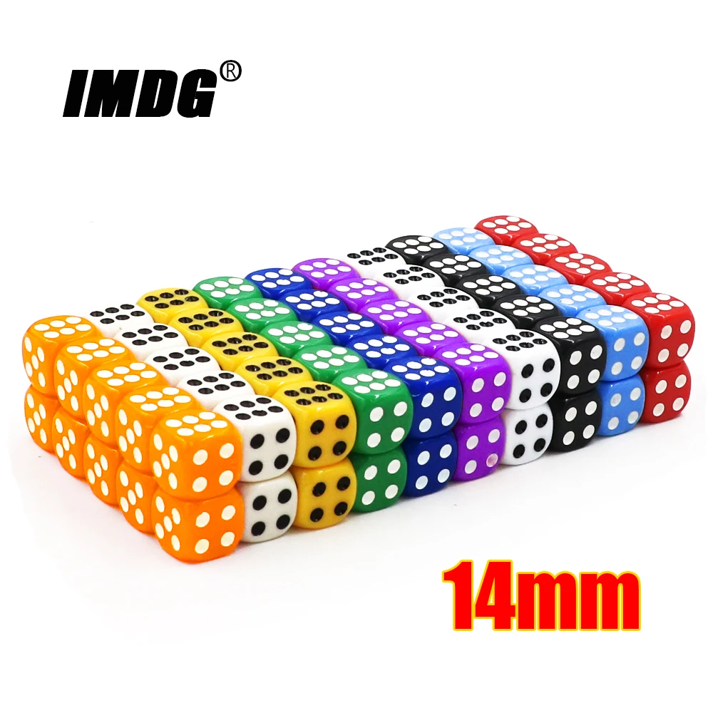 100pcs/Pack 14mm Acrylic Game Dice Accessories #14 Round Corner Cubes ...