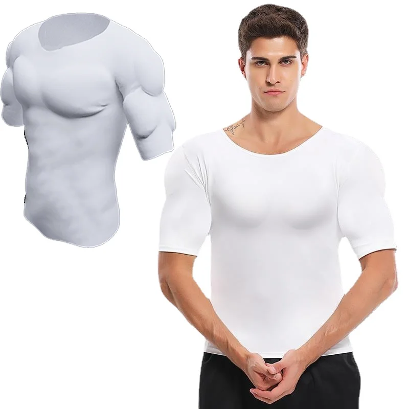 Men Body Shaper Fake Muscle Enhancers Top Abs Invisible Pads Chest Tops ...