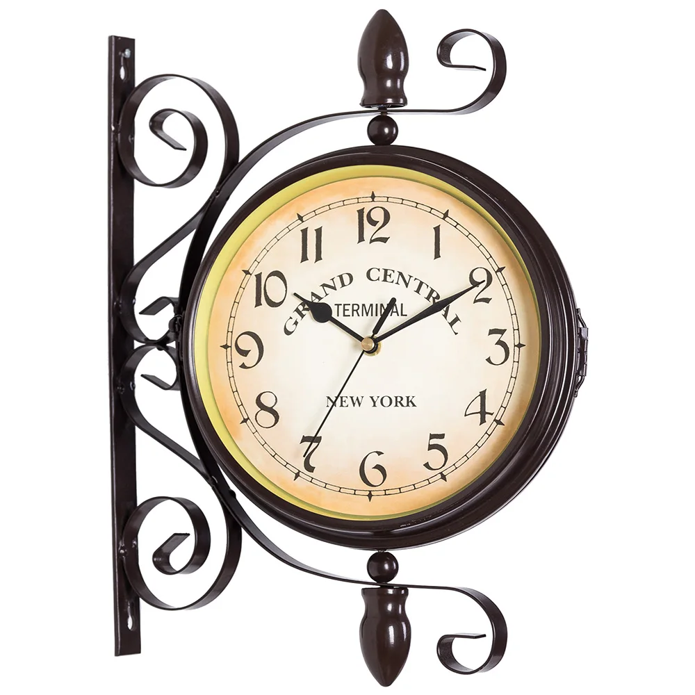 Two-sided Metal Wall Clock Vintage Silent Living Room Double Face ...