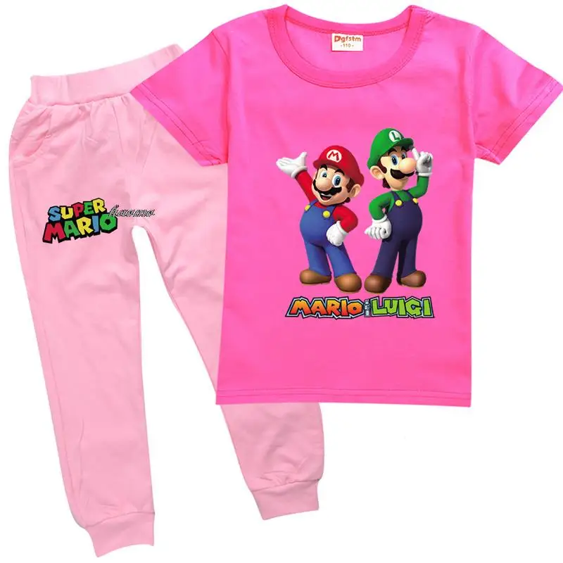 Super Mario Girls Boys Fashion T shirt Pants Leisure Sports Suit Kids ...