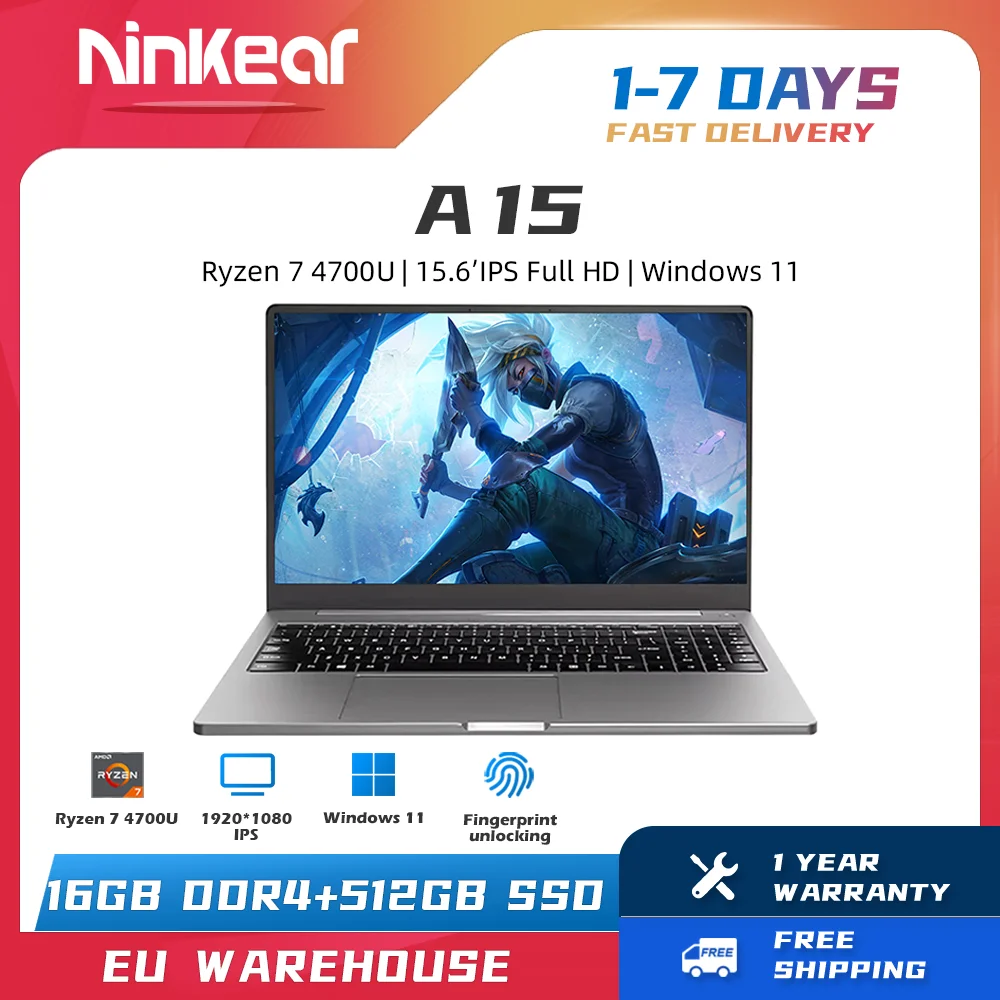 Ninkear Laptop A15 15.6-inch, AMD Ryzen™ 7 4700U, IPS Full HD 16GB ...