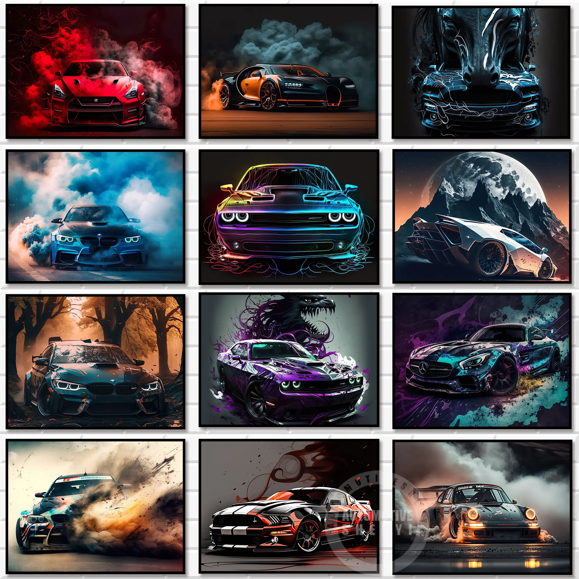Vintage Car Inspired Digital Art Super Car Canvas Painting Print Poster ...