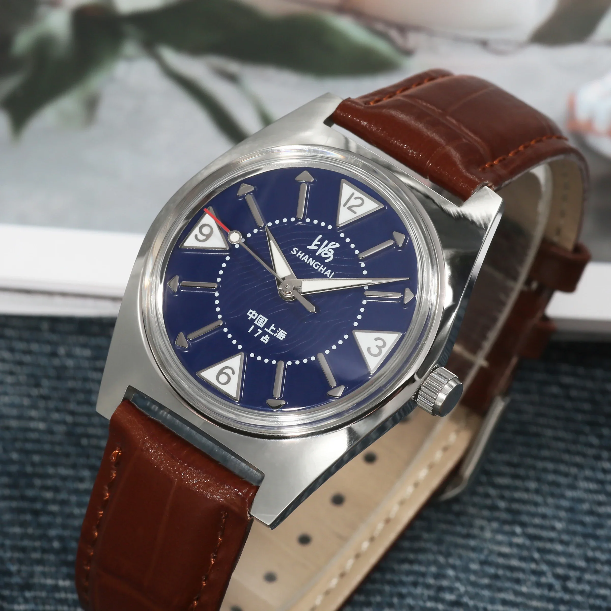 Shanghai 36MM Relógio Mecânico de Vento Mão 7120 Relógio China À Prova ...