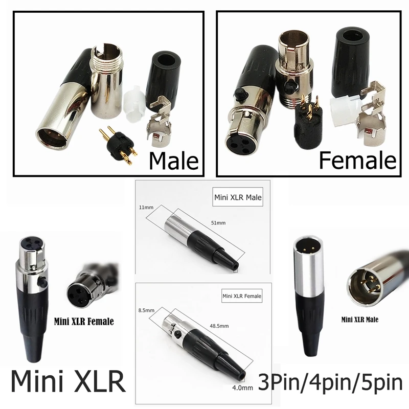 1Pcs Mini XLR 3 4 5Pin Female Plug Small XLR 3/4/5 pin Audio Microphone ...