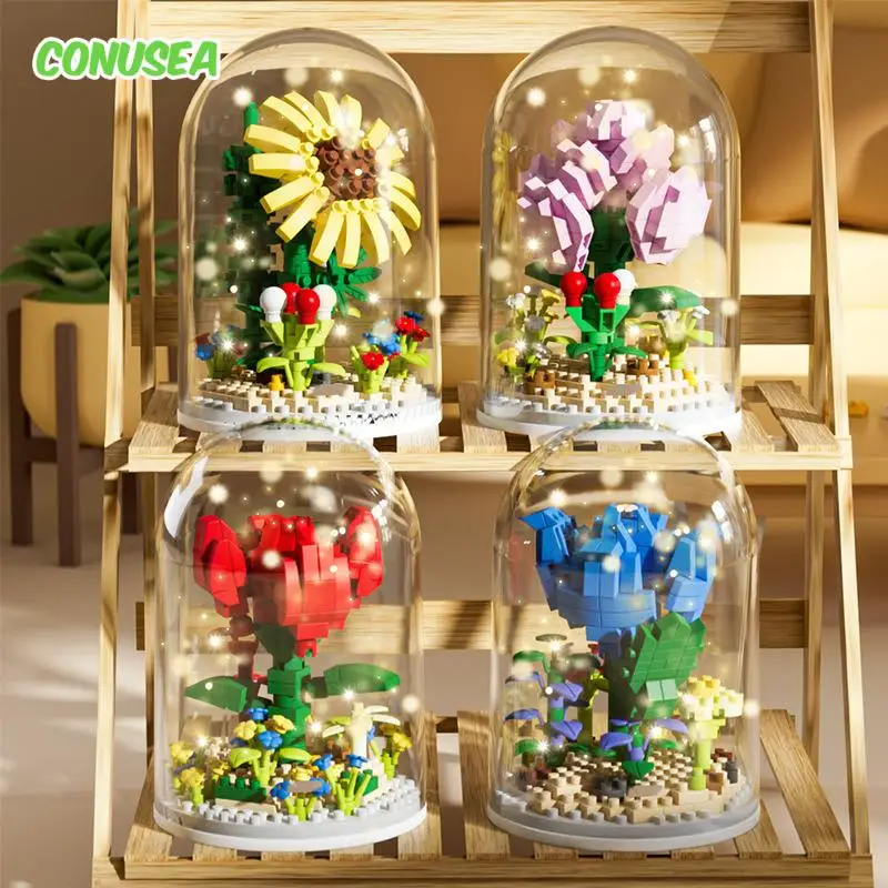 Flower-Building-Block-Eternal-Rose-Sunflower-Blocks-Bouquet-Flowers ...