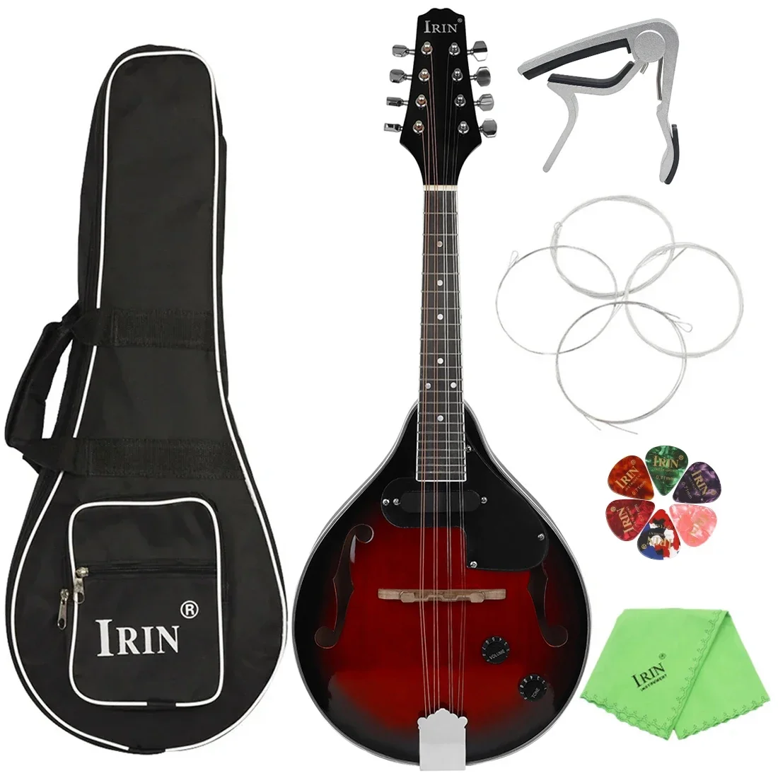 IRIN Mandolin 8 Strings A Style Red Black Rimmed Mandolin with Case ...